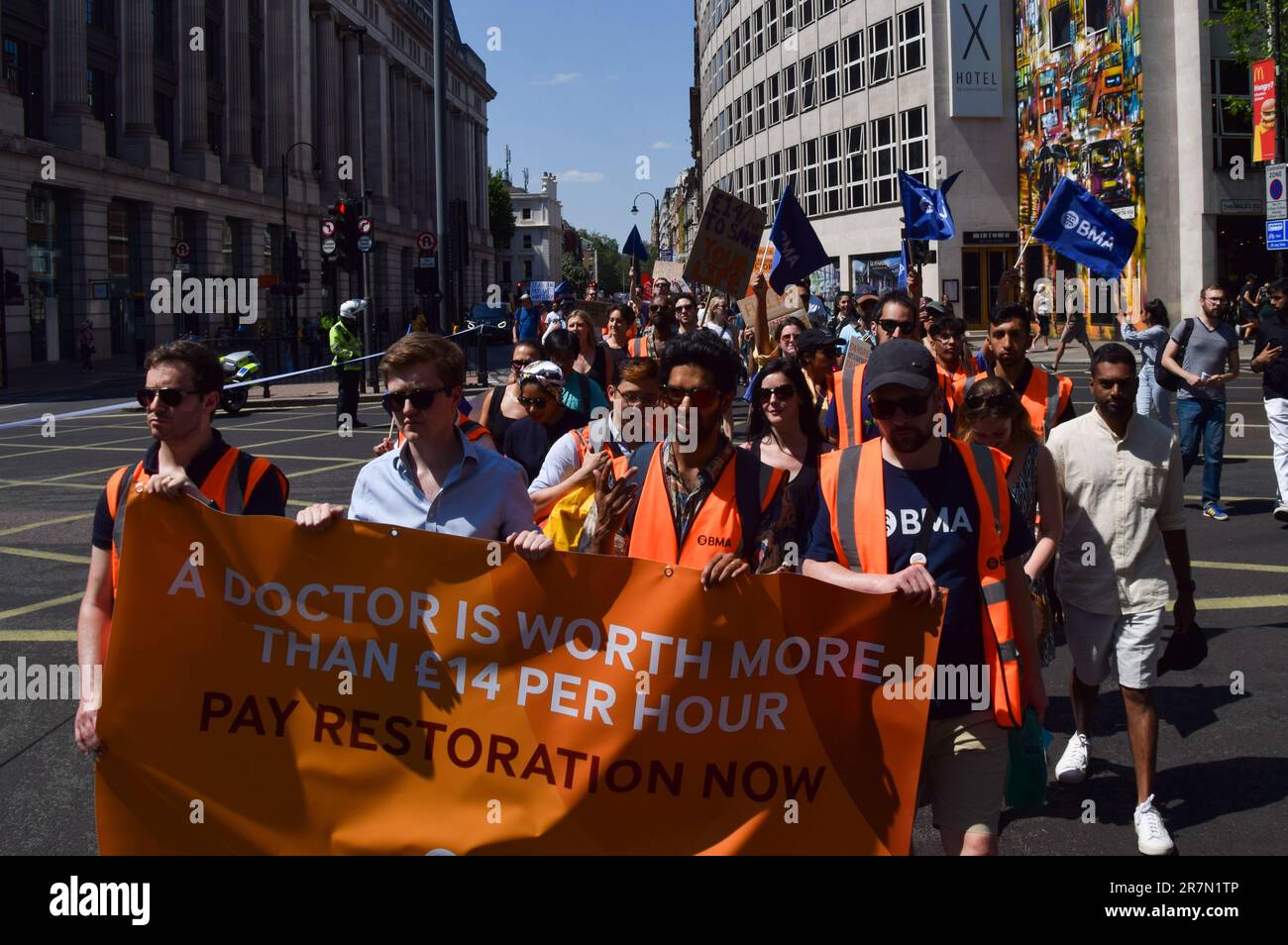 London, UK. 16th June 2023. Junior doctors march in central London as ...