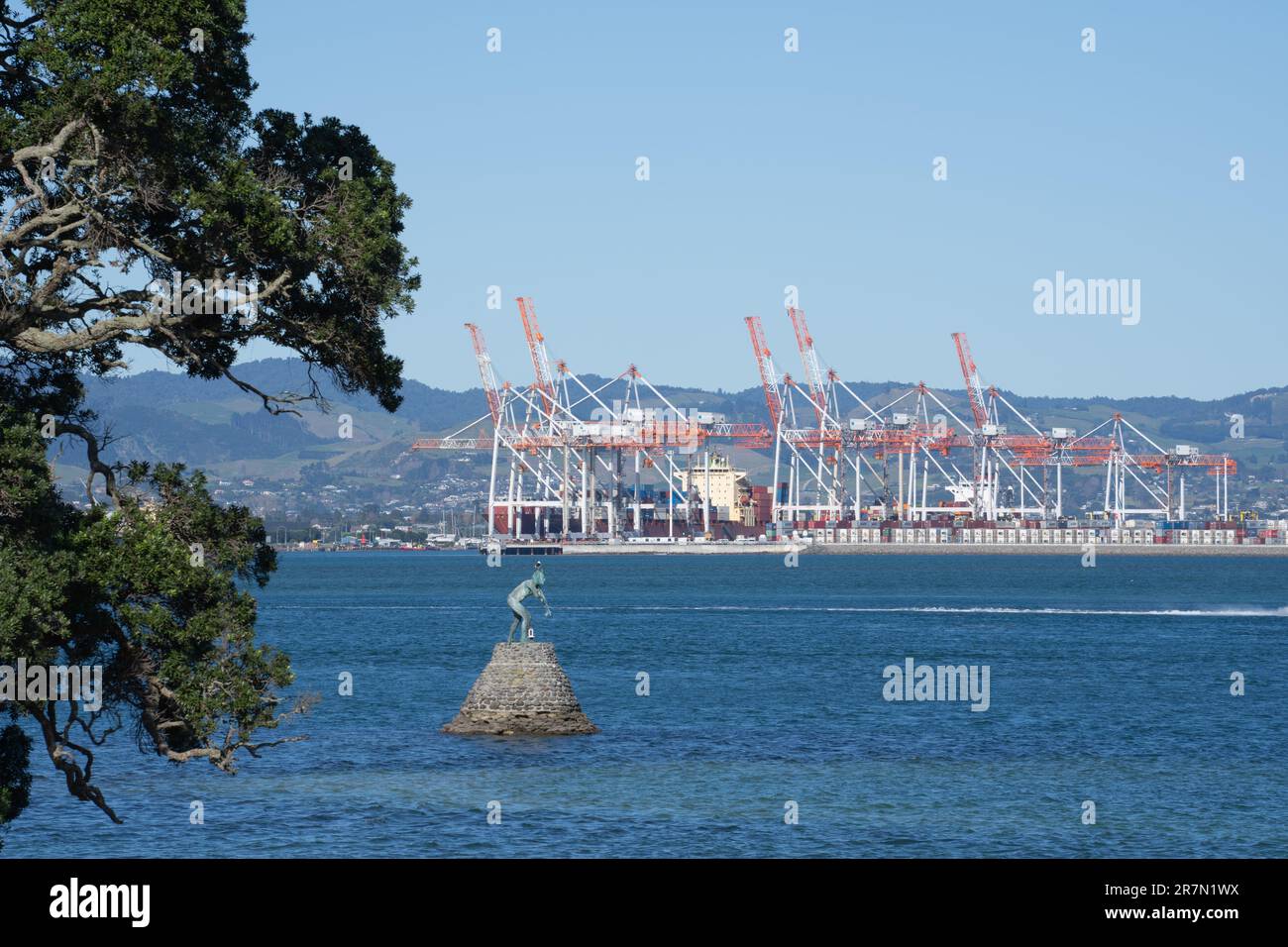Tauranga New Zealand - June 6 2023; Statue of Tangaroa mythical god of sea in entrance to ...