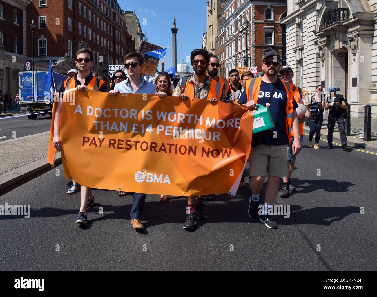 London, UK. 16th June 2023. Junior doctors march through Whitehall as ...