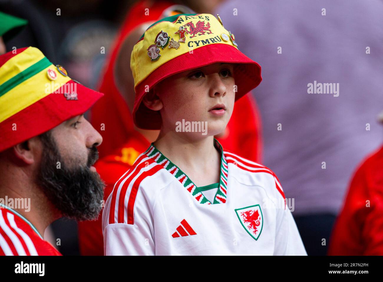 Cardiff, UK. 16th June, 2023. Welsh fans in attendance. Wales v Armenia ...