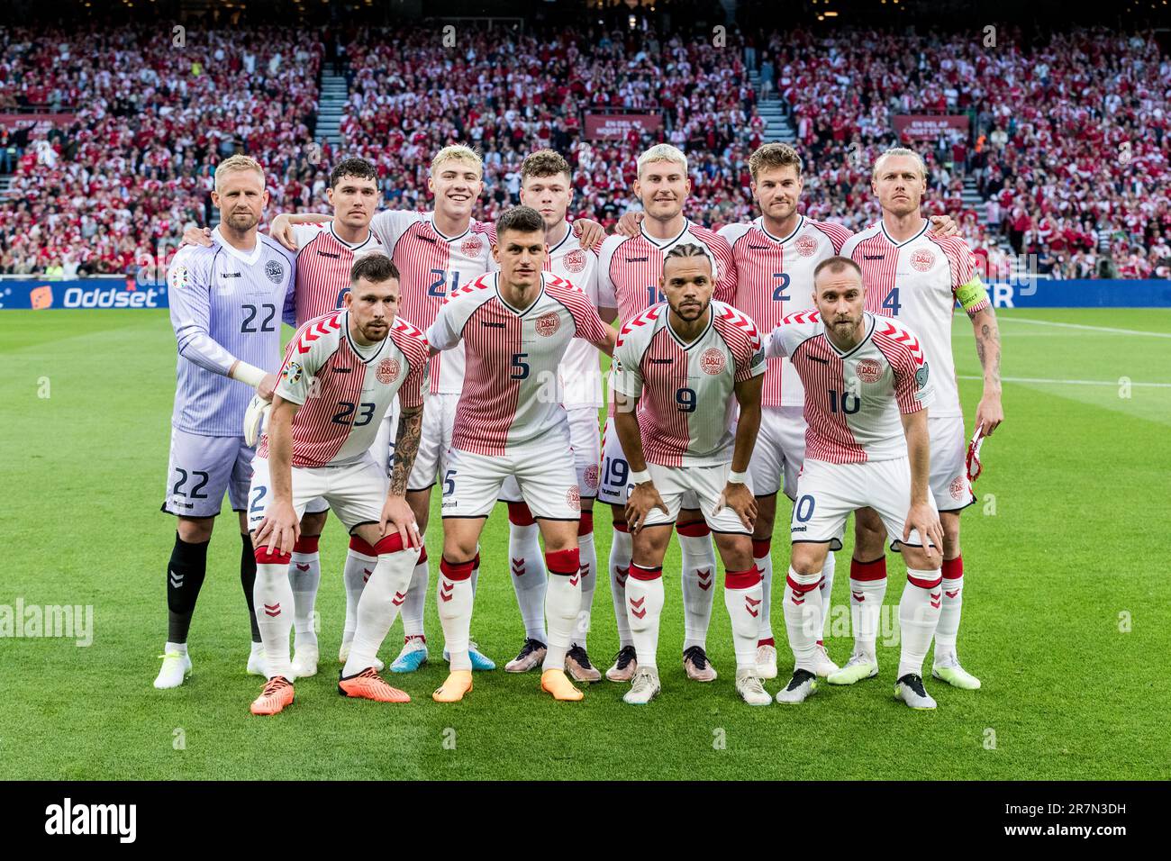 Copenhagen, Denmark. 16th June, 2023. The starting-11 of Denmark for ...