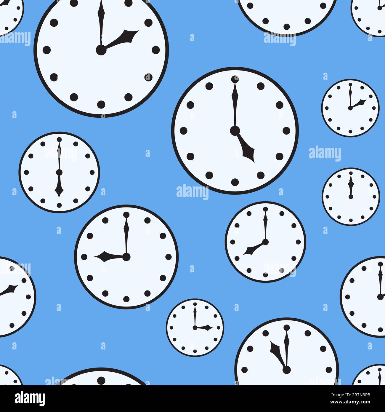 Abstract blue background with ornament of silhouettes a office clocks ...