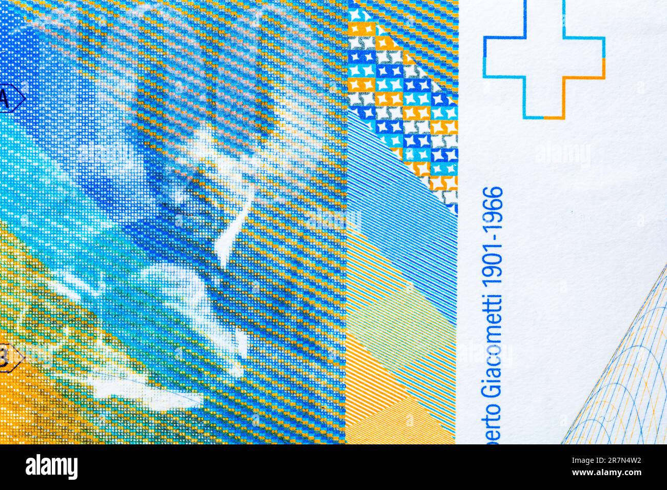 Selective focus on detail of CHF banknotes. Close up macro detail of ...