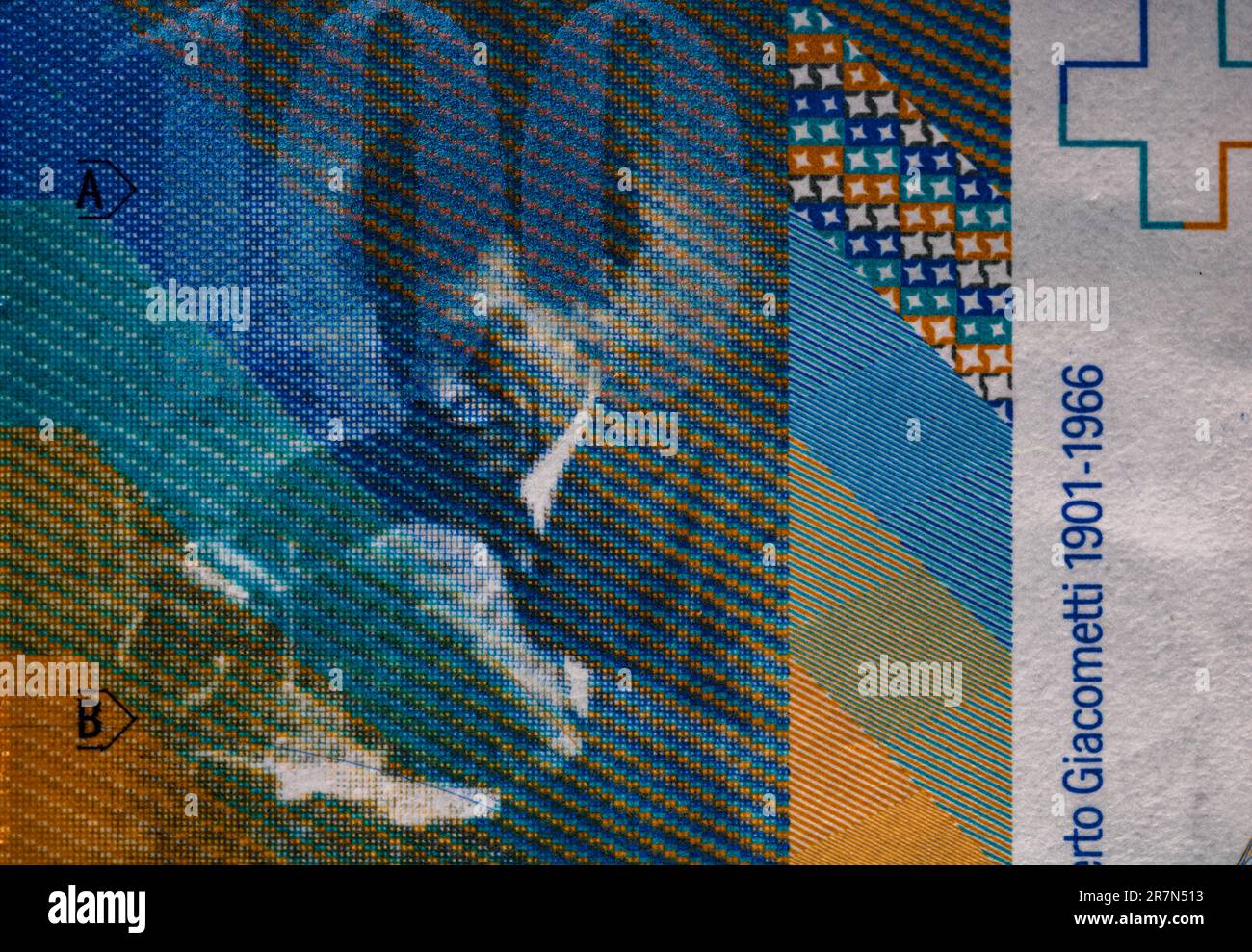 Selective focus on detail of 100 swiss franc banknote. Close up macro ...