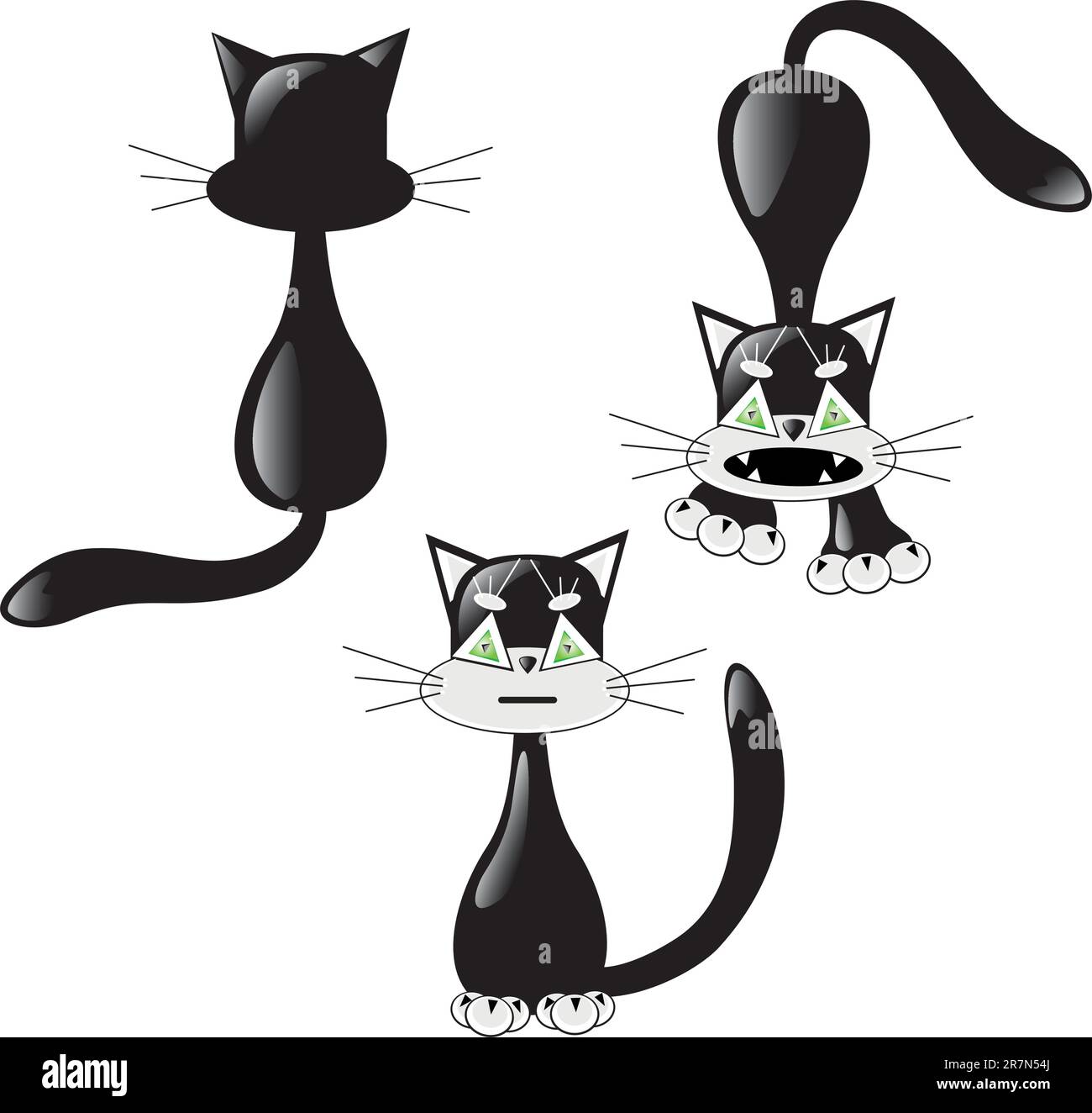 Black cat set. Vector illustration on white background for design Stock ...