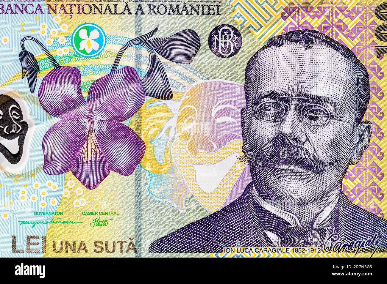 Selective focus on detail of lei banknotes. Close up macro detail of ...