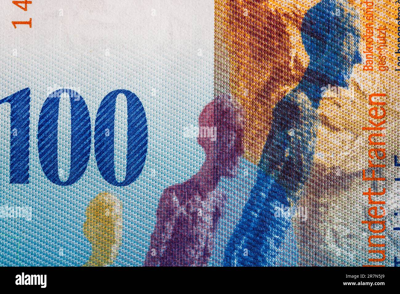 Close up macro detail of CHF money banknotes, detail photo of swiss ...