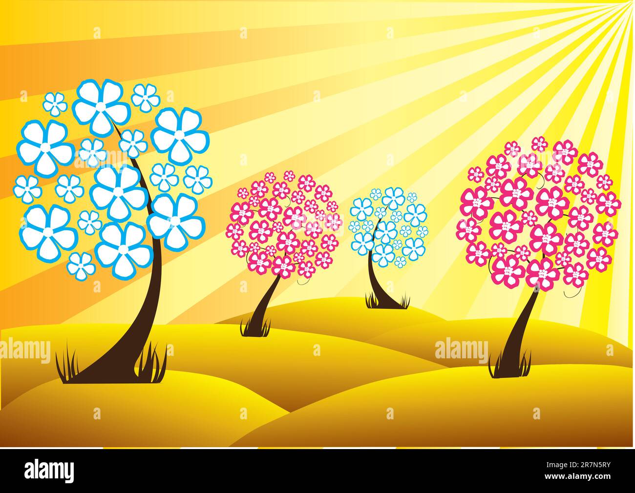 vector illustration of floral trees and sunlight Stock Vector Image ...