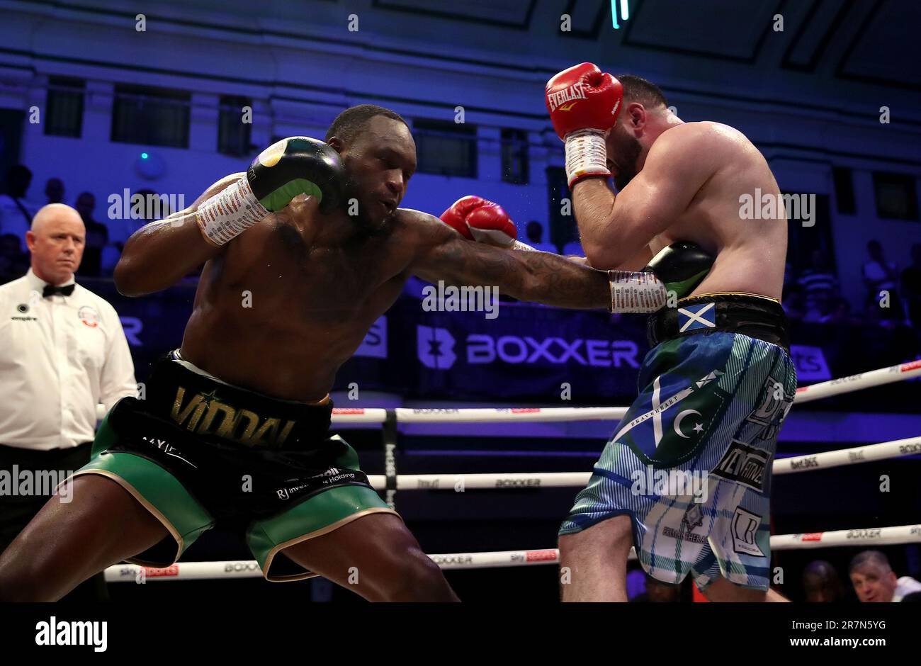 Viddal Riley (left) and Anees Taj in action during their Cruiserwight ...