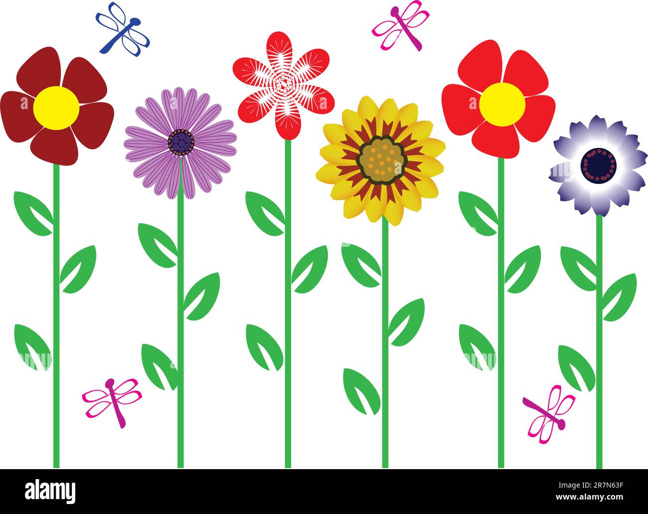 vector illustration of flowers and dragonflies Stock Vector Image & Art ...