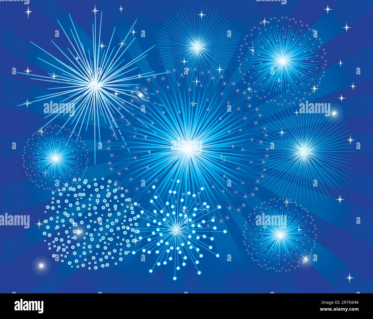 vector illustration of blue fireworks on light burst background Stock ...