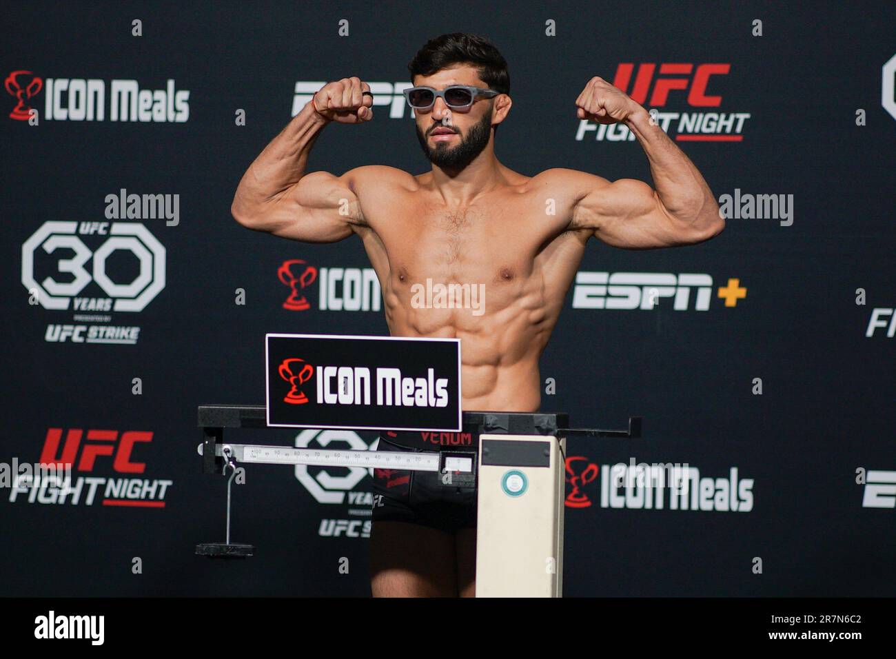 LAS VEGAS, NV - JUNE 16: Arman Tsarukyan poses on the scale during the ...