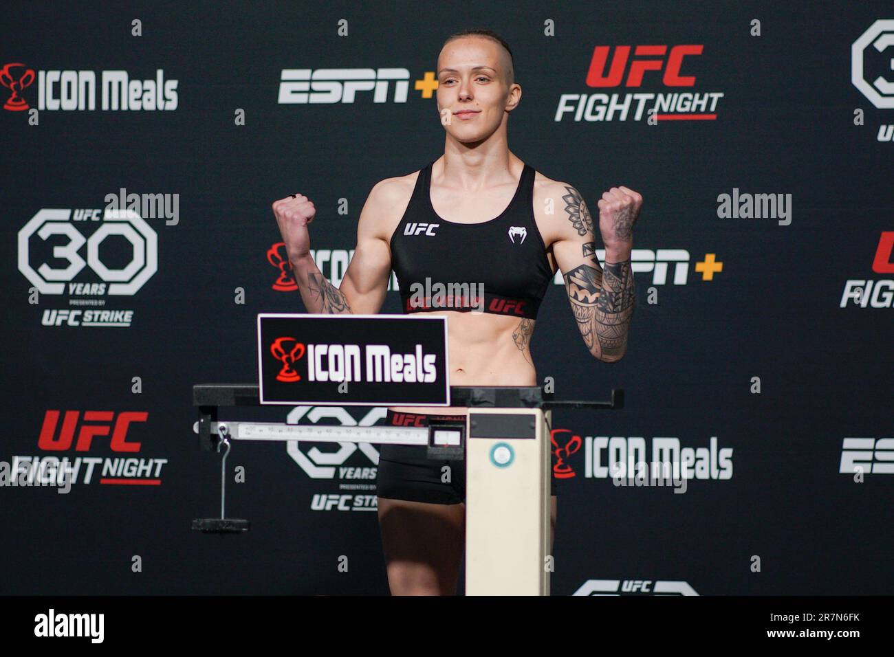 LAS VEGAS, NV - JUNE 16: Tereza Bledá poses on the scale during the UFC ...