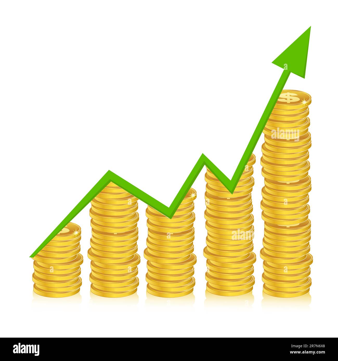 illustration of business graph with coins on white background Stock ...