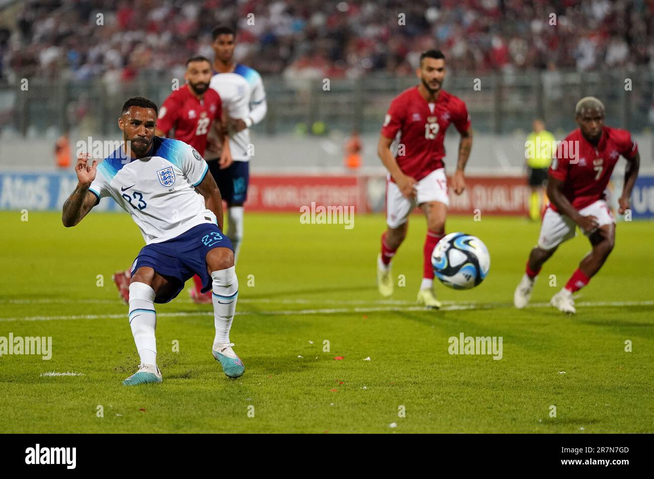 England's Callum Wilson scores their side's fourth goal of the game ...