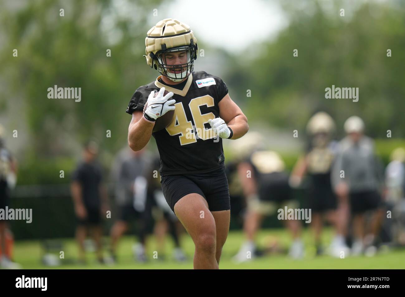 New Orleans Saints fullback Adam Prentice (46) runs through drills at ...