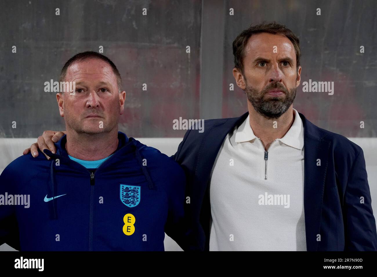 England manager Gareth Southgate (right) and assistant Steve Holland ...