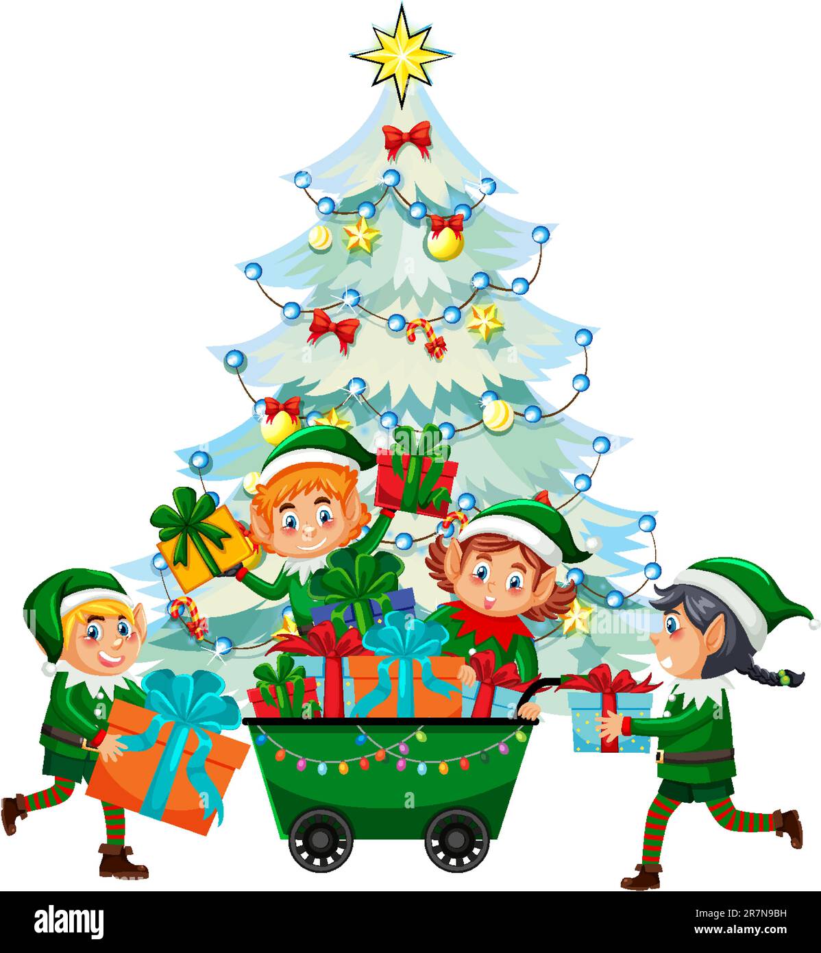 Christmas tree with many elves illustration Stock Vector Image & Art ...