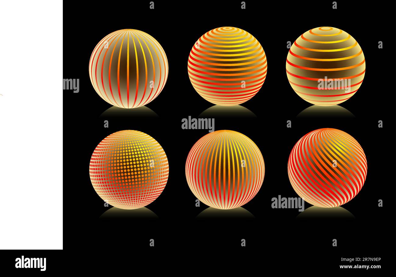 striped orange ball icon set isolated on black background Stock Vector ...
