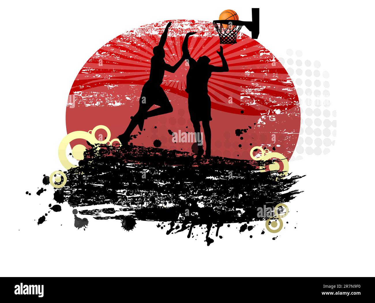 grunge basketball background with players shape, vector illustration ...