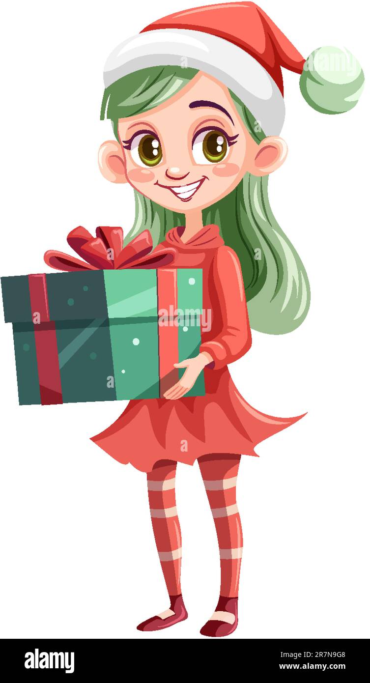 Christmas cartoon character holding gift box illustration Stock Vector ...