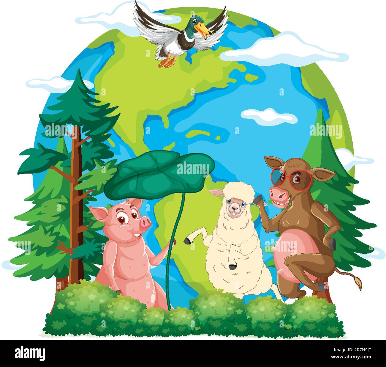 Animals on the planet earth illustration Stock Vector Image & Art - Alamy