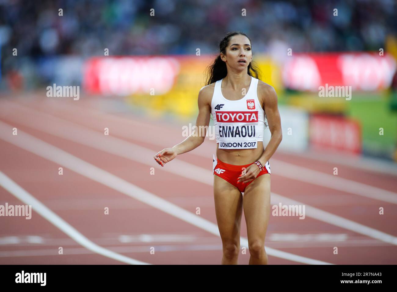 Sofia Ennaoui participating in the 1.500 m at the World Athletics Championships London 2017 ...