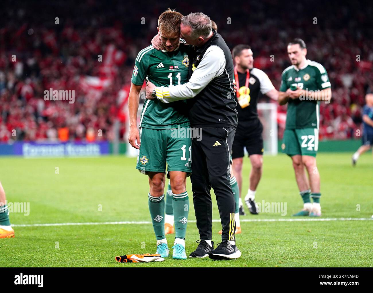 Northern Ireland's Callum Marshall looks dejected as head coach Michael ...