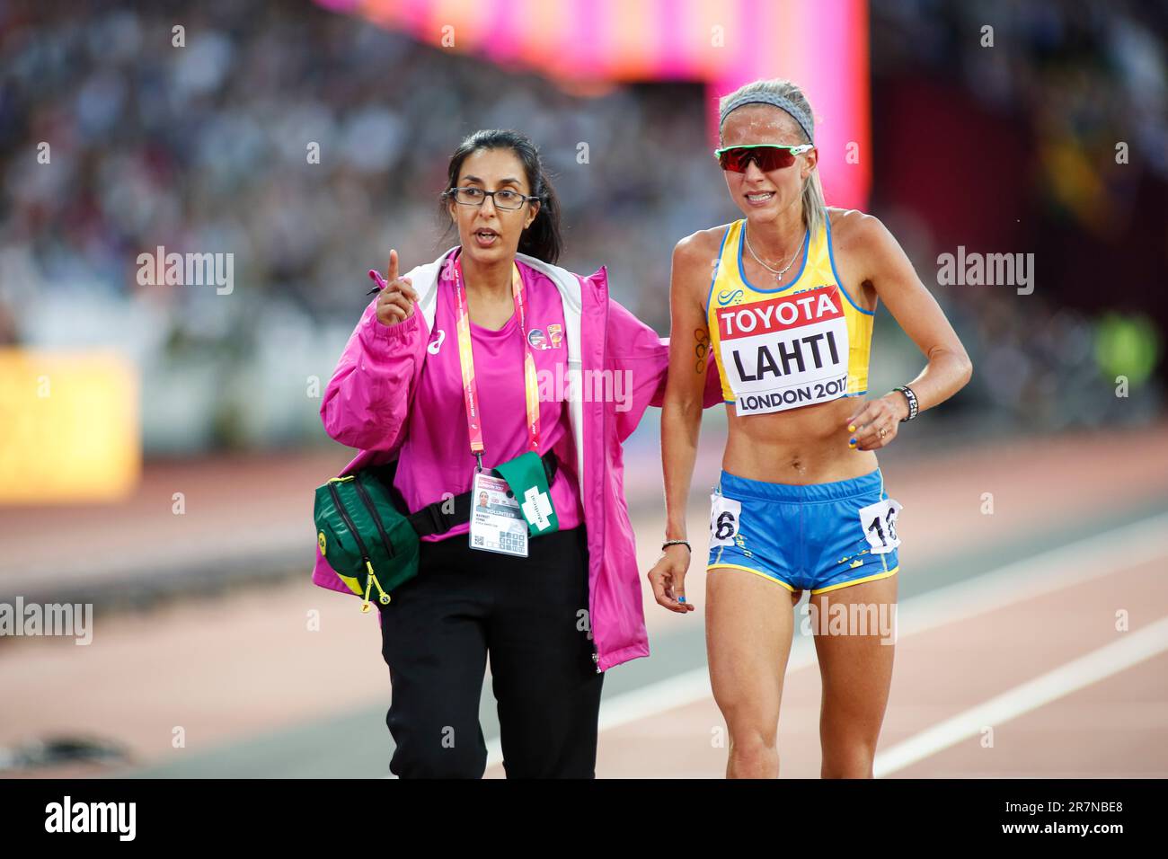 Sarah Lahti participating in the 10.000m final at the World Athletics ...