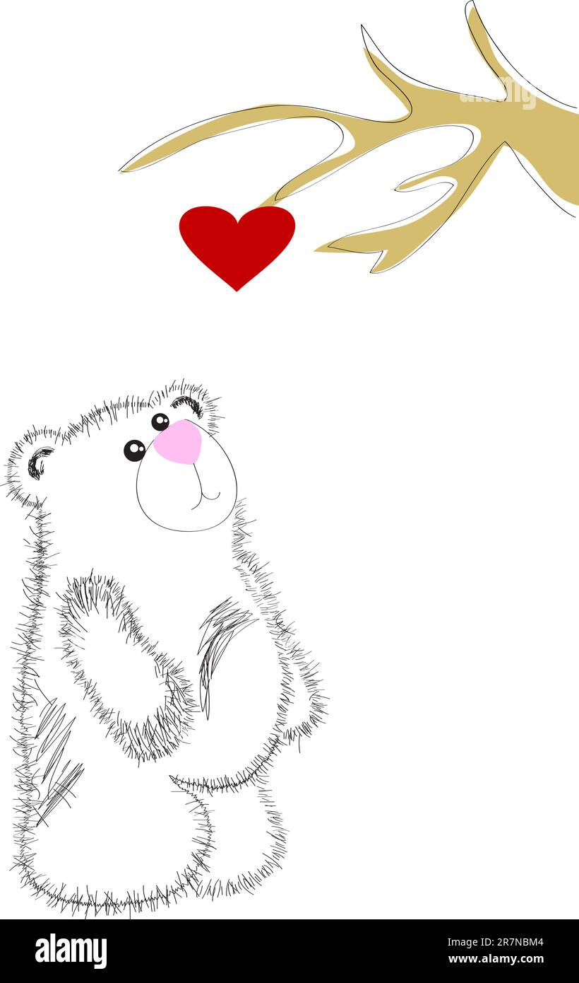 white furry cute bear under heart tree Stock Vector Image & Art - Alamy