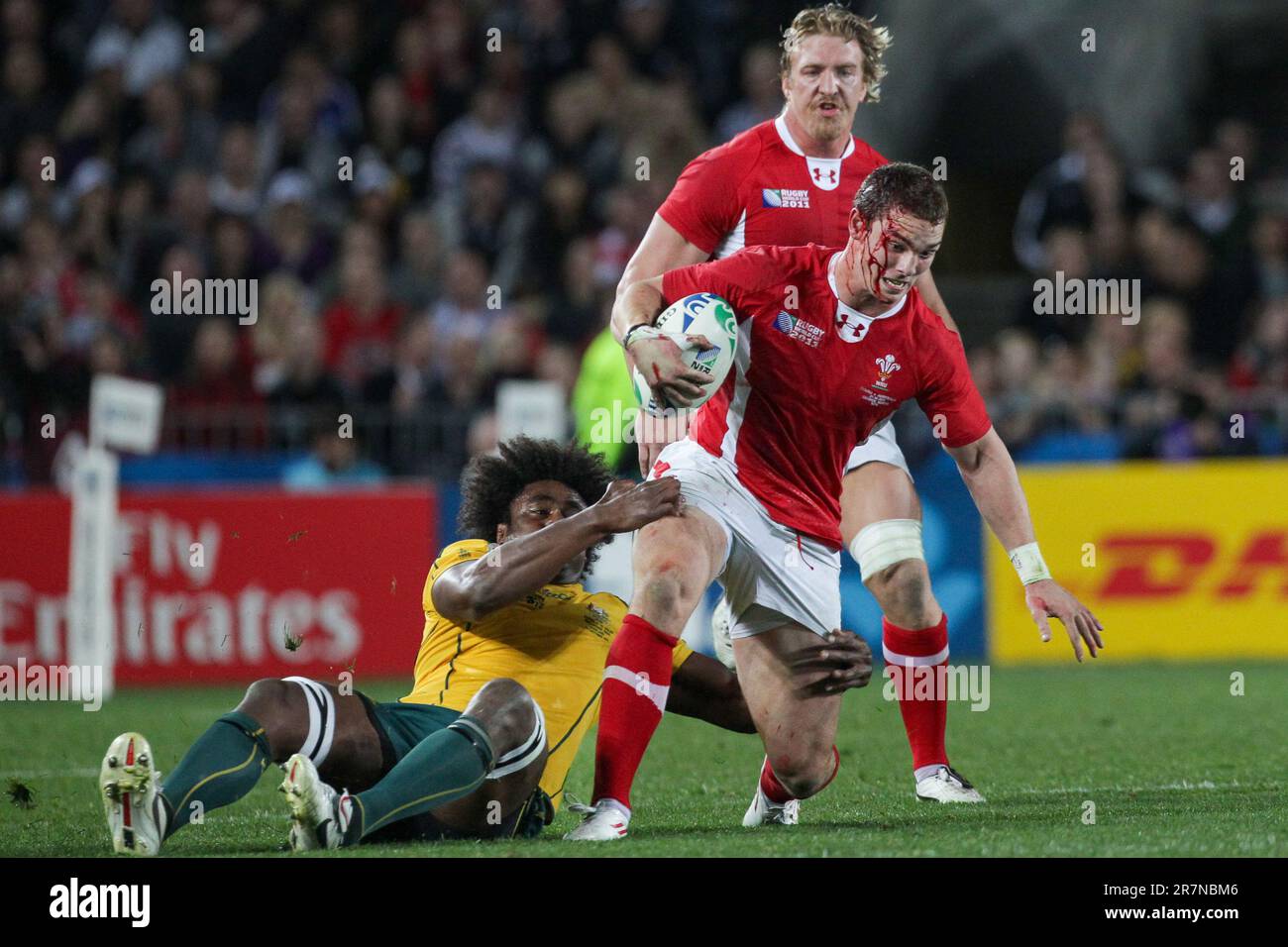 Wales George North faces is tackled by Radike Samo of Australia during ...
