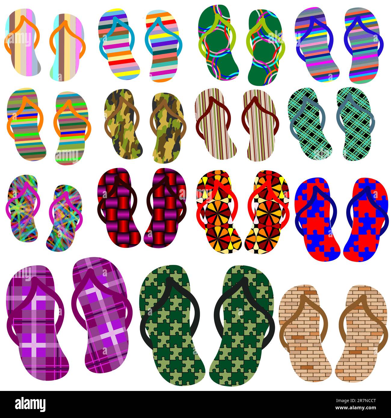 beach shoes collection against white background, abstract vector art ...