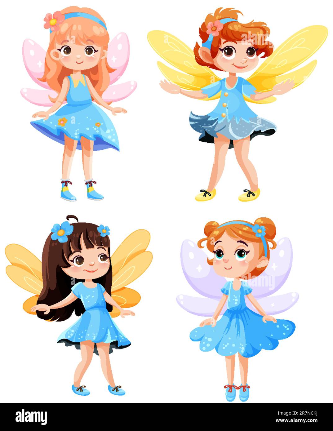 Set Of Cute Fantasy Fairies Cartoon Character Illustration Stock Vector