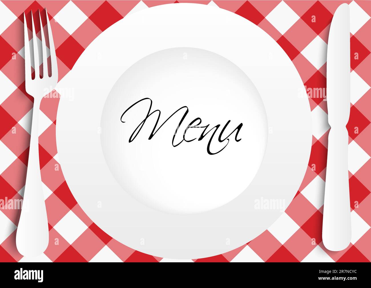 Menu Card Design - Red Gingham Texture With Plate, Cutlery and Menu ...