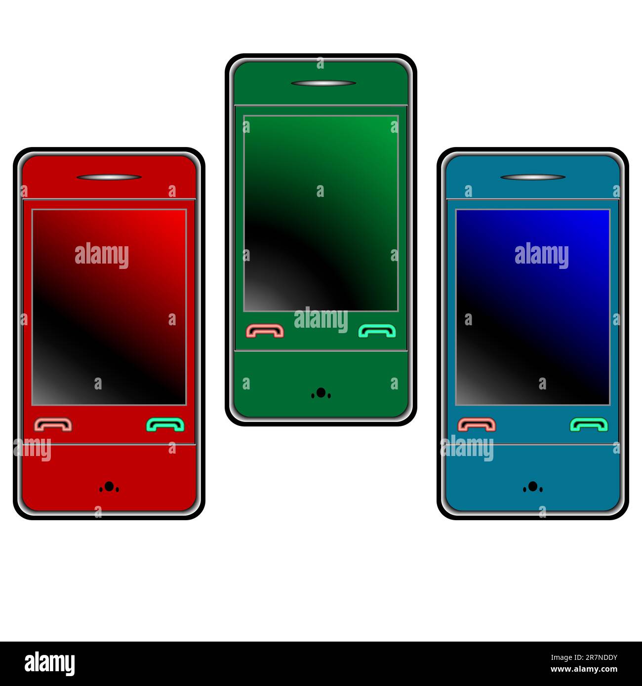 colored mobile phones against white background, abstract vector art ...
