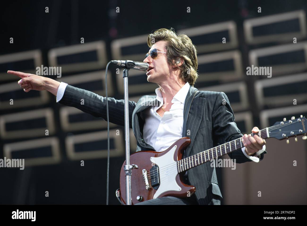 Alex Turner of Arctic Monkeys performs during the first of three nights ...