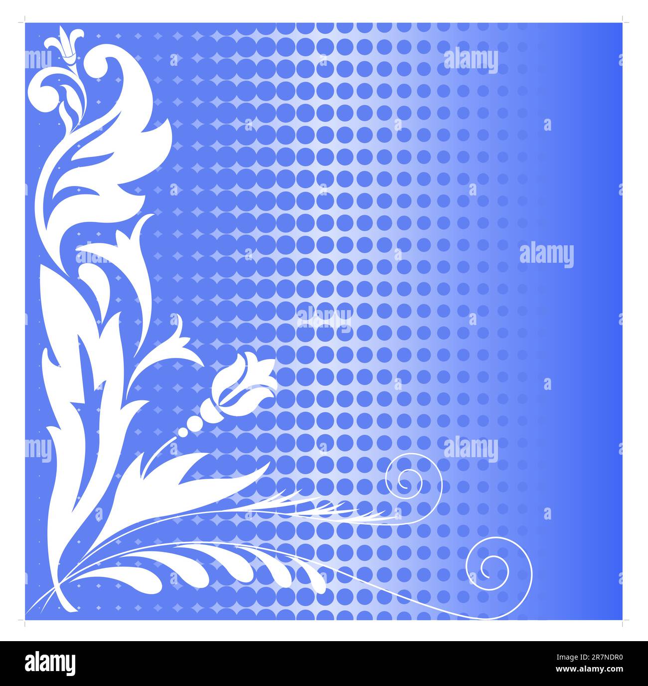 abstract blue background with white flowers and halftone Stock Vector ...