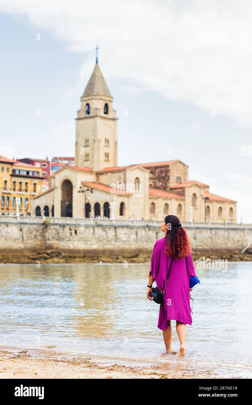 Gijon Asturias coast San lorenzo beach. Latin mid venezuelan tourist ...