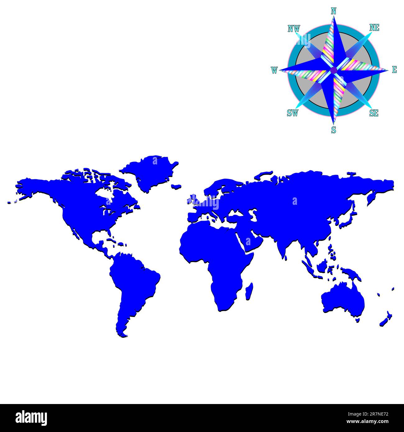 blue world map with wind rose design, vector art illustration Stock ...