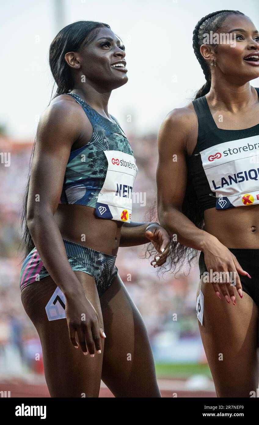 Daryll Neita of GB & NI competing in the women’s 100m at the Oslo Bislett Games, Wanda Diamond ...
