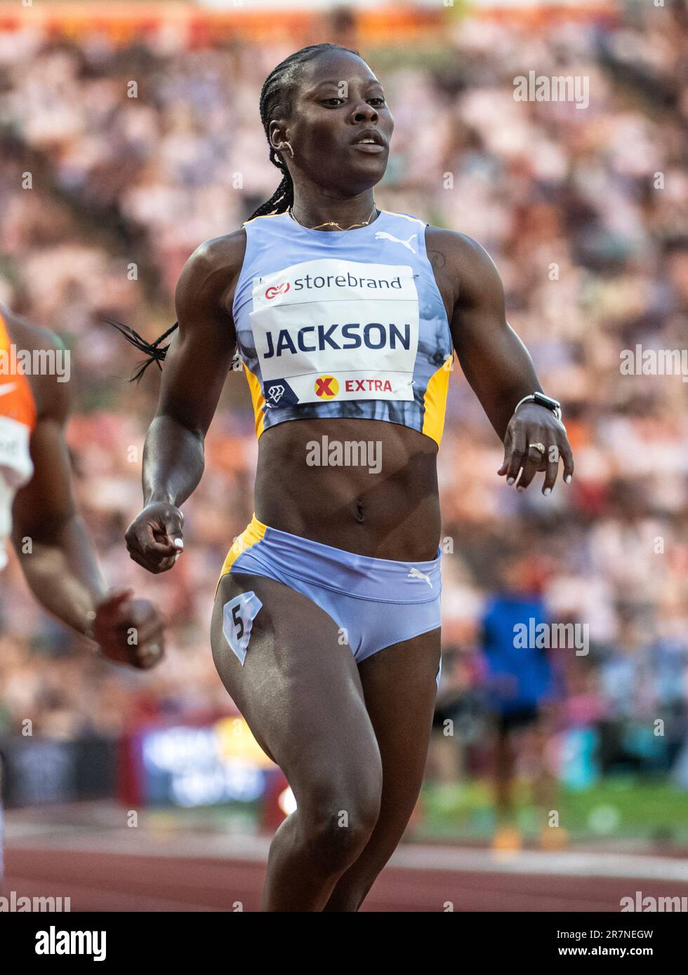 Shericka Jackson of Jamaica competing in the women’s 100m at the Oslo ...