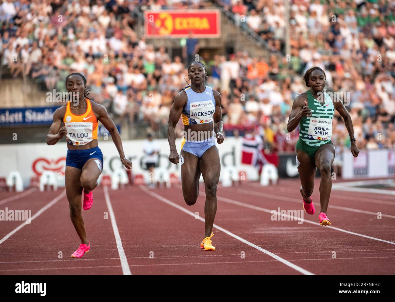 Marie-Josée Ta Luo of Côte d’Ivoire, Shericka Jackson of Jamaica and Dina Asher-Smithof GB & NI ...
