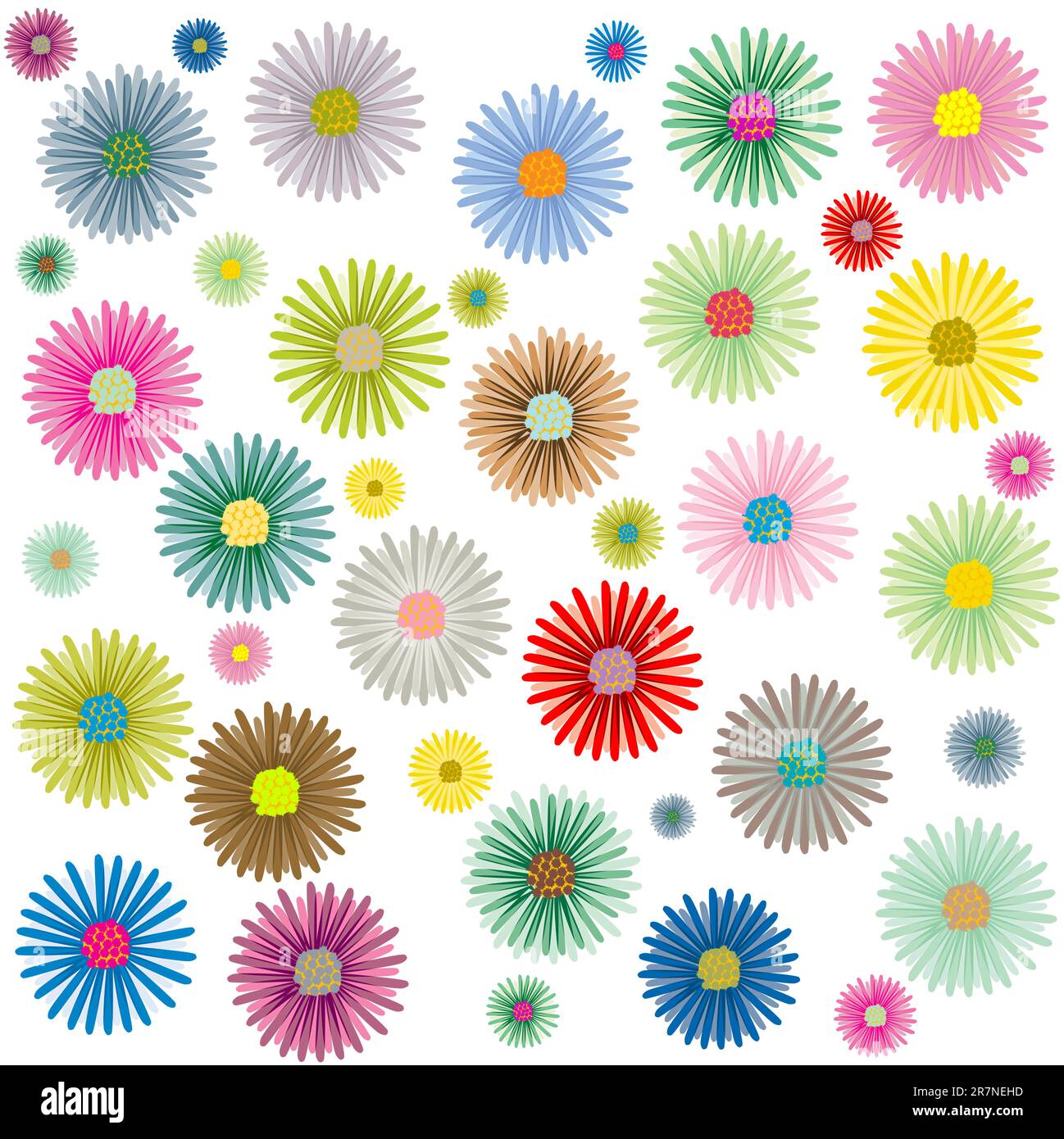 colored flowers pattern isolated on white background, vector art ...