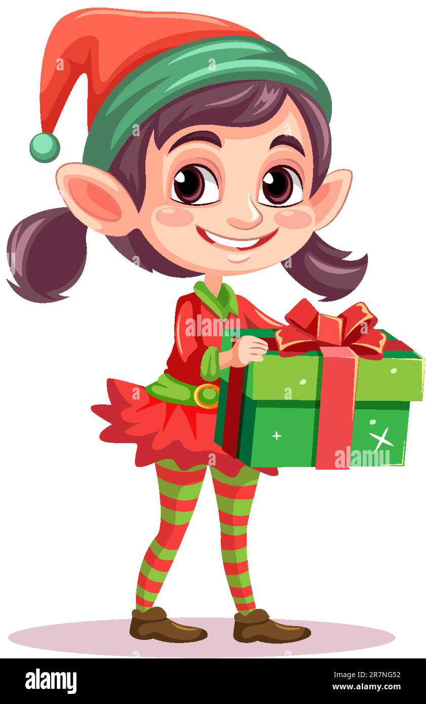 Elf Girl Cartoon Christmas Character Holding T Illustration Stock Vector Image And Art Alamy