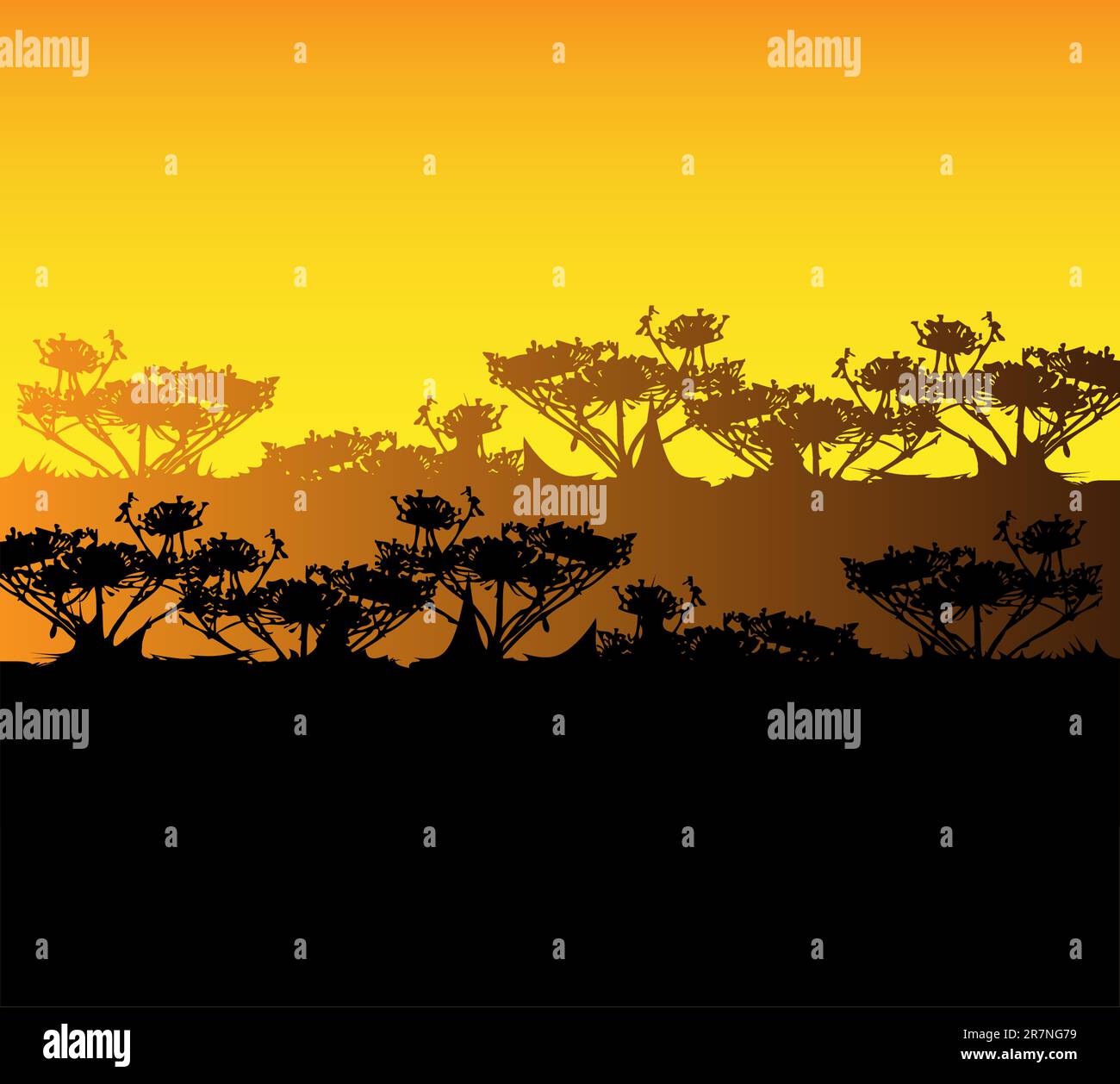 Tourism, travel background, Kenya, savanna silhouette. Africa landscape ...