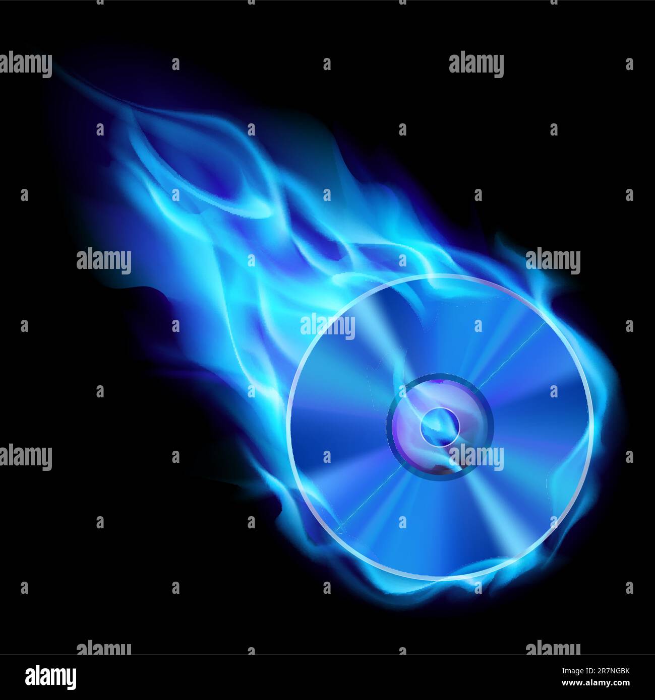 Burning blue CD. Illustration on black background for design Stock ...