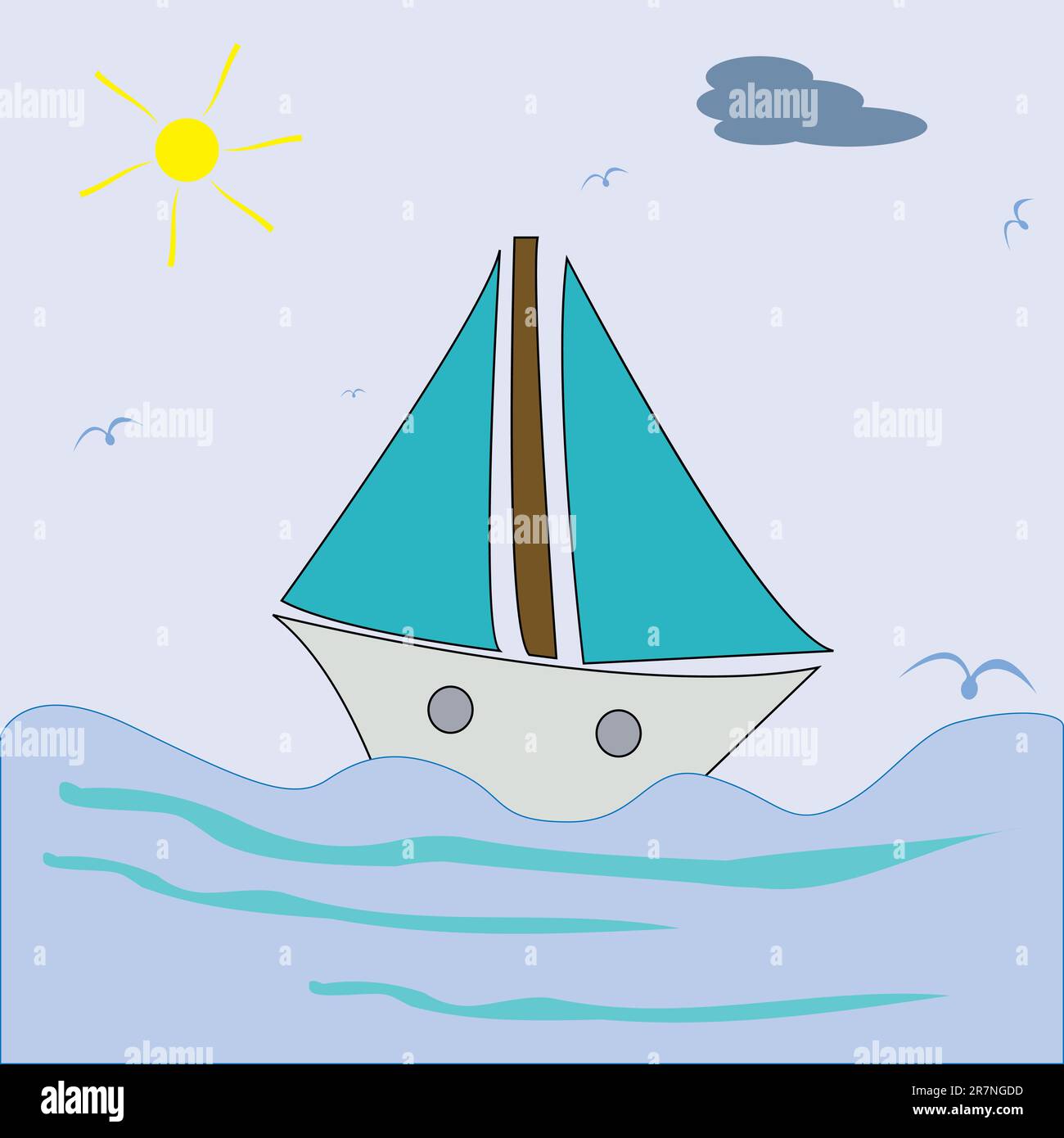 ship sailing, abstract vector art illustration Stock Vector Image & Art ...