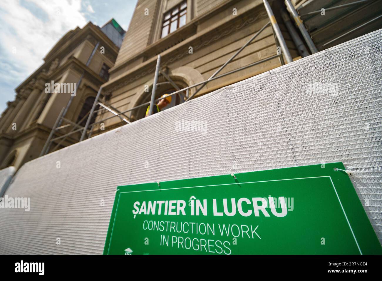 Bucharest, Romania. 16th June, 2023: The builders start the assembling ...