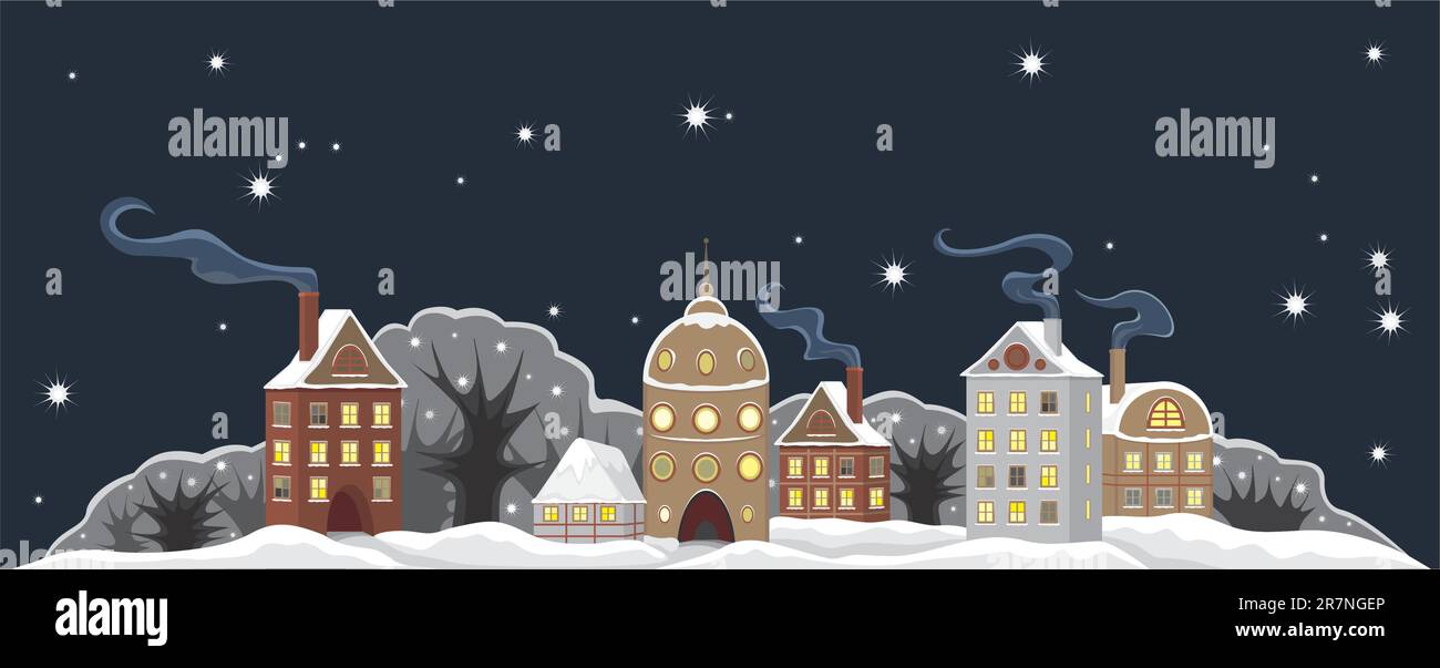 Snowy town at night Stock Vector Images - Alamy