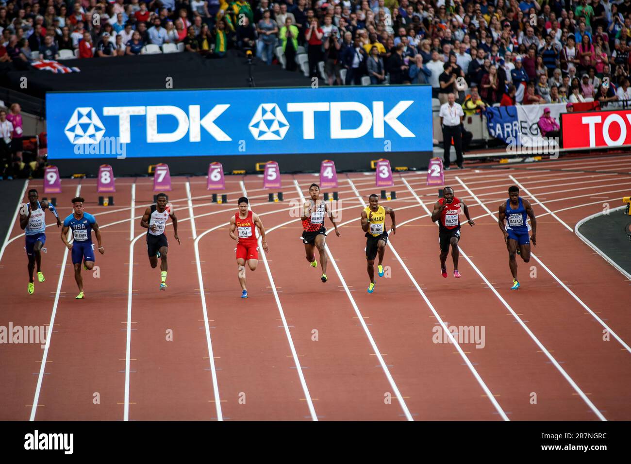 Yohan Blake participating in the 100m heats round at the World ...